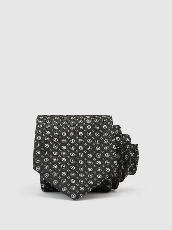 REISS Geremia Silk-blend Woven Micro Medallion Tie