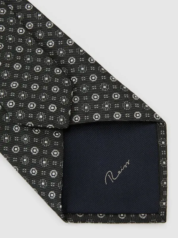 REISS Geremia Silk-blend Woven Micro Medallion Tie