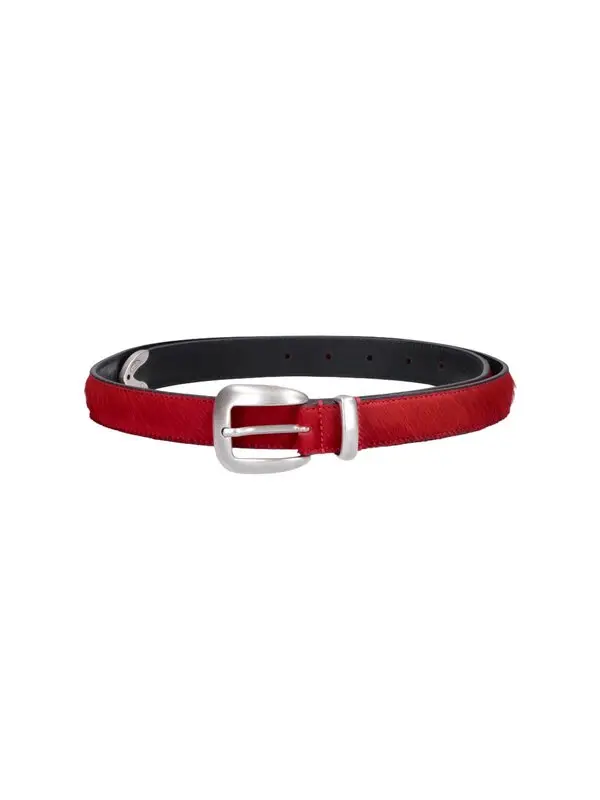 MOLEBO Pony Hair Belt With Silver Buckle - Red