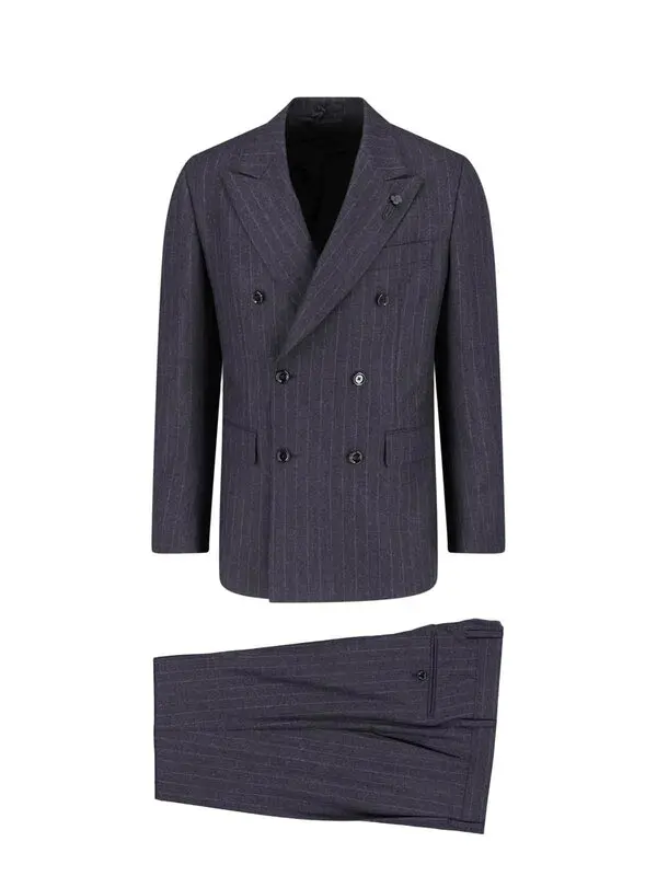 LARDINI Double-breasted Suit In Virgin Wool - Gray