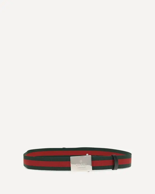 Gucci Web Ribbon Belt With Rectangular Buckle - Multicolour