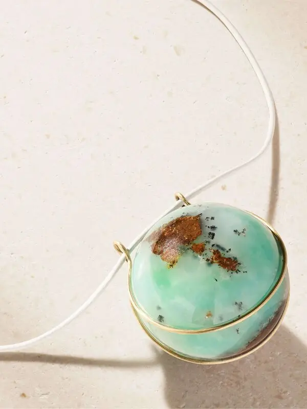 Marisa Klass 18-karat Gold, Chrysoprase And Leather Necklace