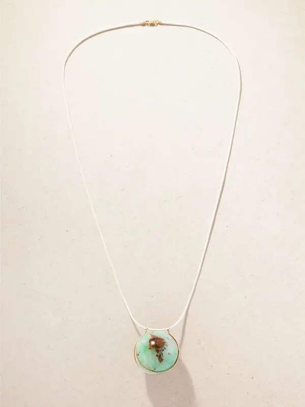Marisa Klass 18-karat Gold, Chrysoprase And Leather Necklace