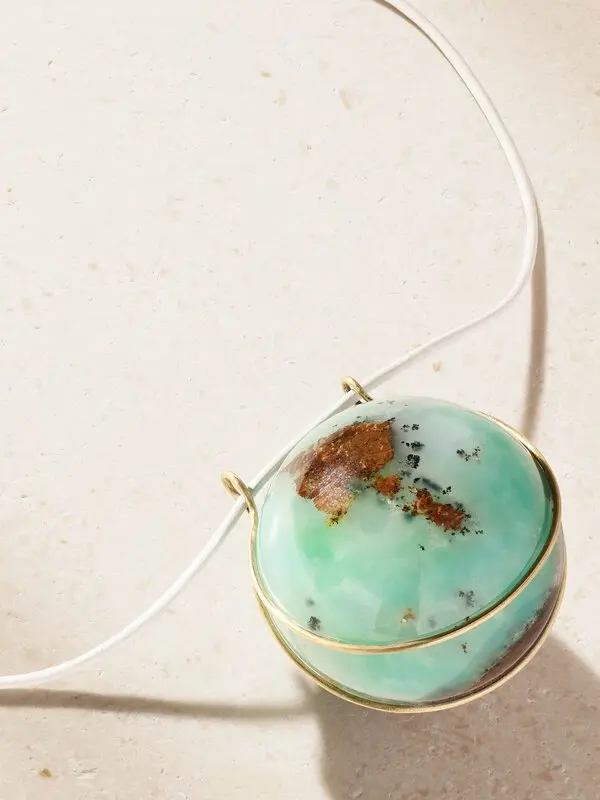 Marisa Klass 18-karat Gold And Chrysoprase Leather Necklace - Green