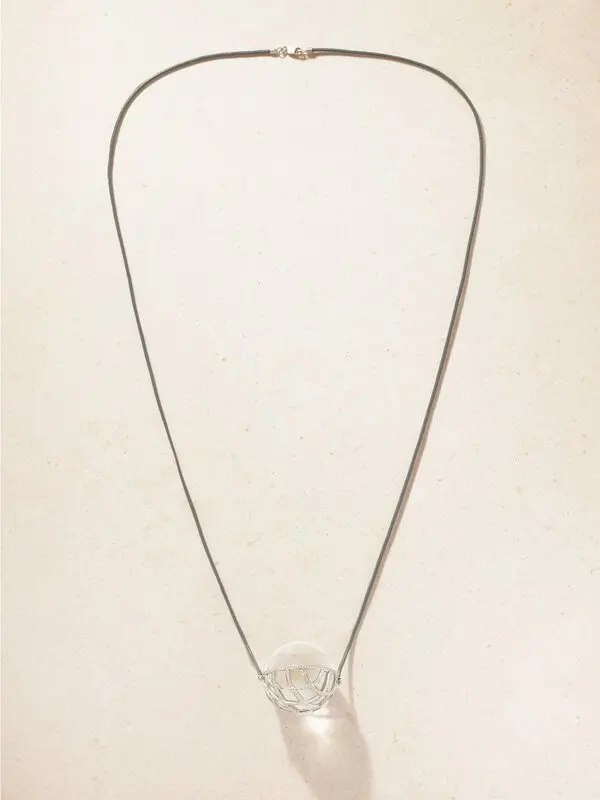 Marisa Klass 18-karat White Diamond, And Leather Necklace