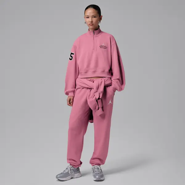 JORDAN Brooklyn Fleece Cropped 1/4-zip Top - Pink