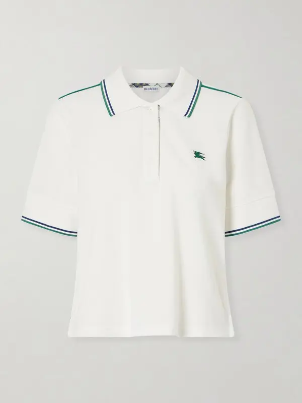 Burberry Embroidered Cotton-blend Piqué Polo Shirt - White