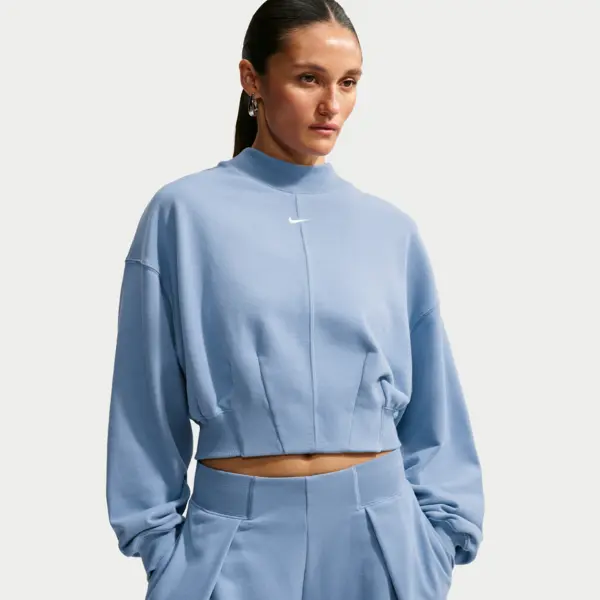 Nike Studio Fleece Lightweight Oversized Cropped Pleated Crew