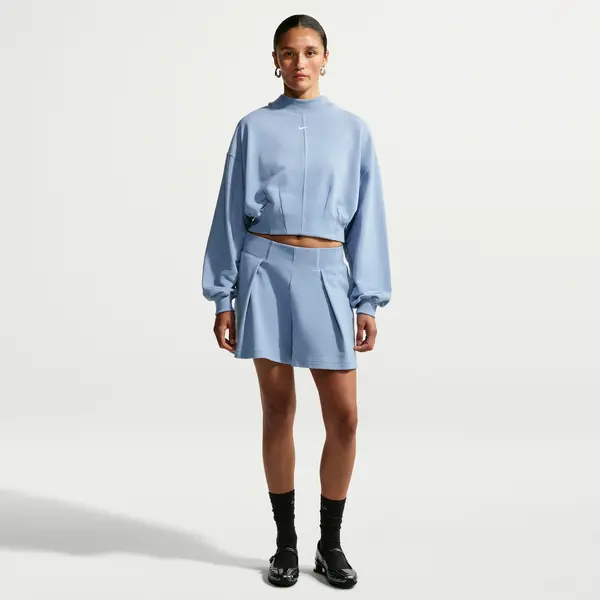 Nike Studio Fleece Lightweight Oversized Cropped Pleated Crew