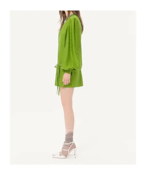 Valentino Garavani Embroidered Silk-linen Plus De Pois Jacquard Top