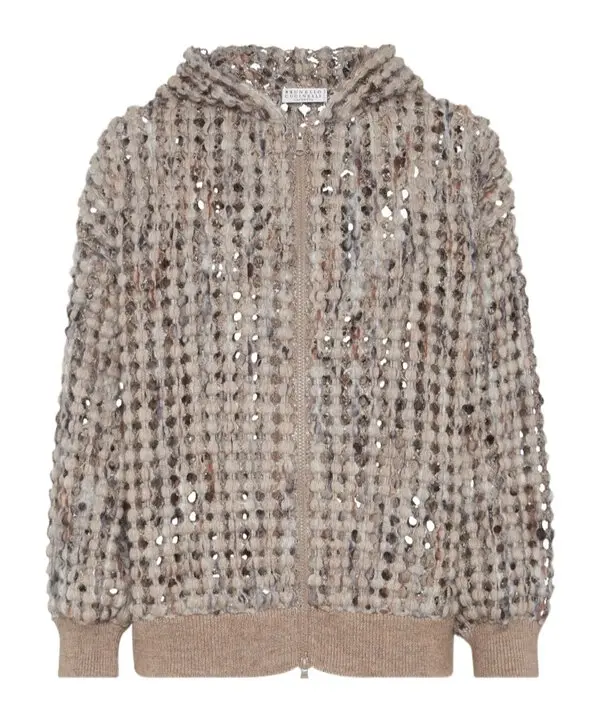 Brunello Cucinelli Sequin Embellished Zip-up Hooded Cardigan - No