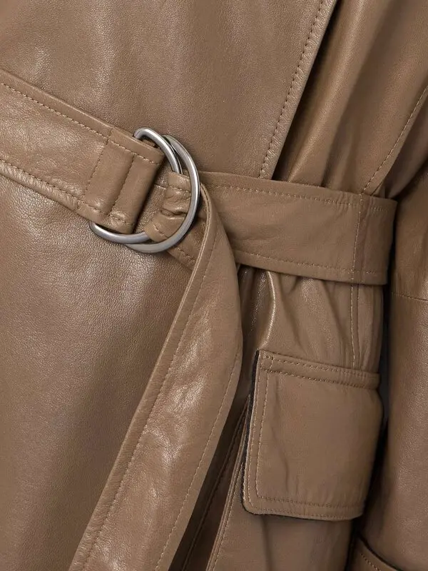 Brunello Cucinelli Belted Leather Trench Coat