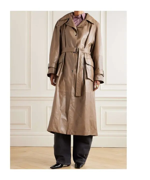 Brunello Cucinelli Belted Leather Trench Coat