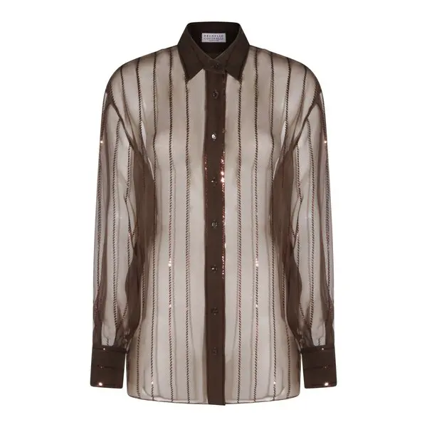 Brunello Cucinelli Sequin Embellished Long Sleeve Shirt - Gray