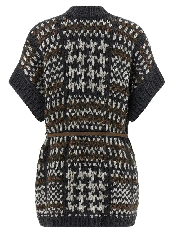 Brunello Cucinelli Houndstooth-pattern Short-sleeve Cardigan