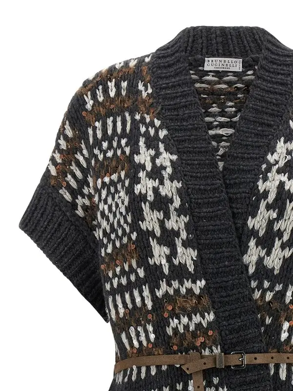 Brunello Cucinelli Houndstooth-pattern Short-sleeve Cardigan