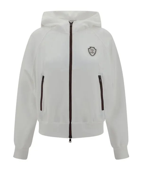 Brunello Cucinelli Full Zip Hoodie With Logo Detail - Gray