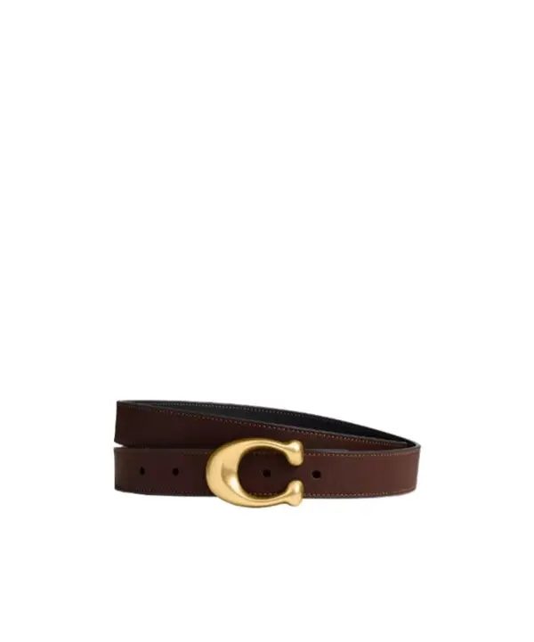 COACH Sculpted C Buckle Reversible Belt, 25 Mm - Brass/maple Black