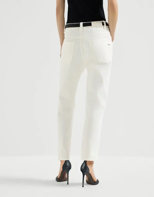Brunello Cucinelli Dyed Denim Five-pocket Straight Trousers With Shiny Bartack