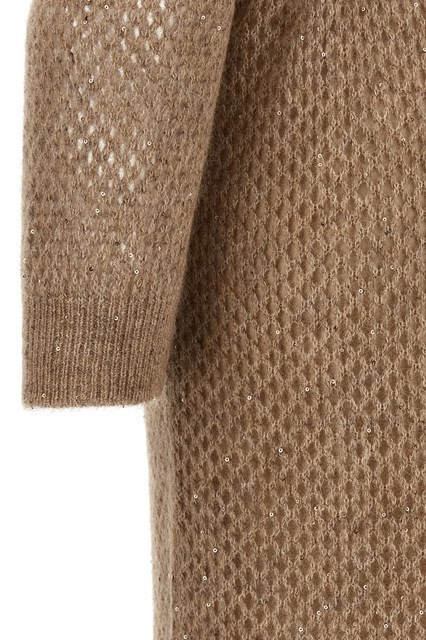 Brunello Cucinelli Belted Midi Dress With Mesh Detailing