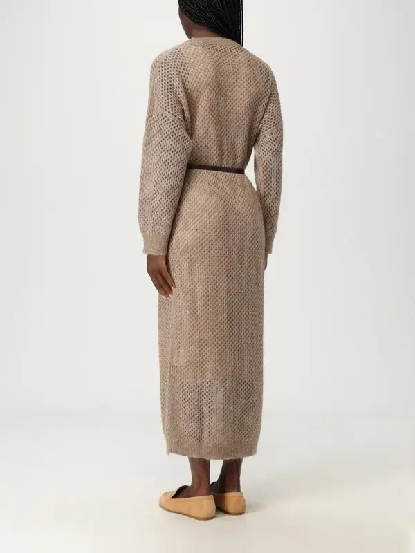 Brunello Cucinelli Belted Midi Dress With Mesh Detailing