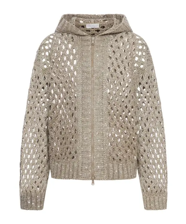 Brunello Cucinelli Zip Up Crochet Cardigan - Apricot