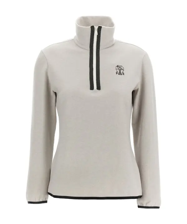Brunello Cucinelli Logo Printed Long Sleeved Sweater - Grey