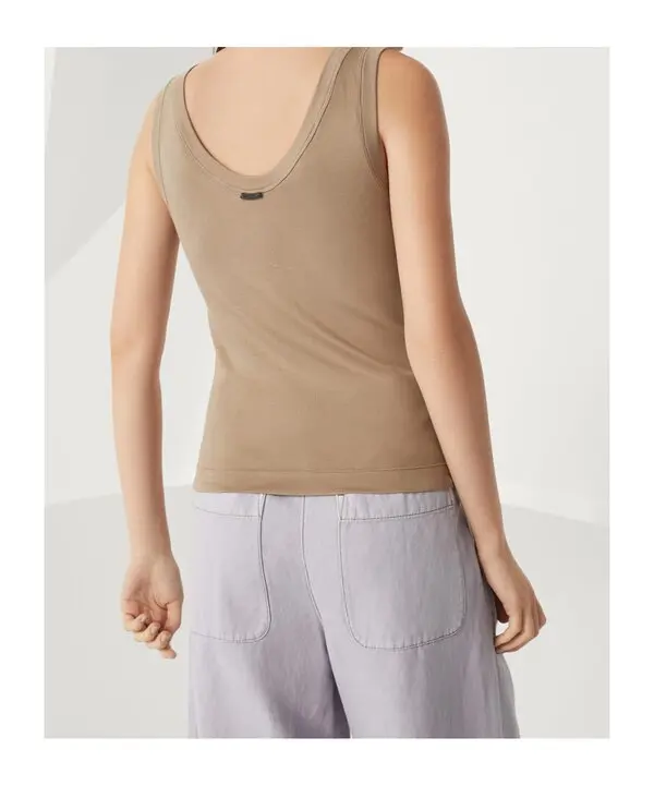 Brunello Cucinelli Embellished Stretch Ribbed Jersey Tank Top