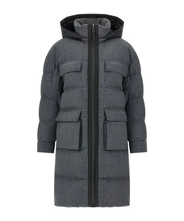 Brunello Cucinelli Long Quilted Down Jacket With Detachable Hood - No
