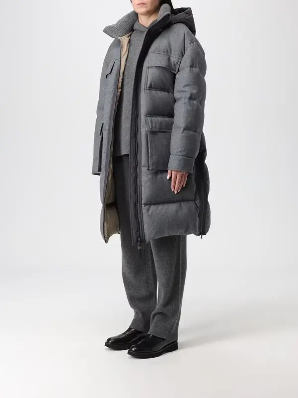 Brunello Cucinelli Long Quilted Down Jacket With Detachable Hood