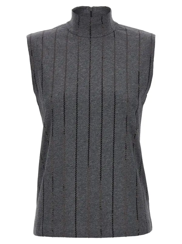 Brunello Cucinelli Sleeveless Mock Neck Top - Grey