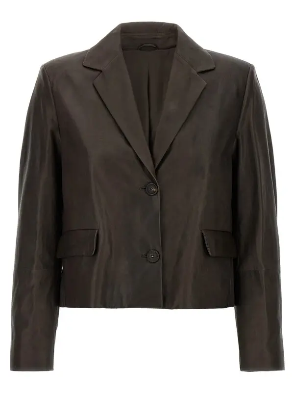 Brunello Cucinelli Single Breasted Leather Blazer - Black