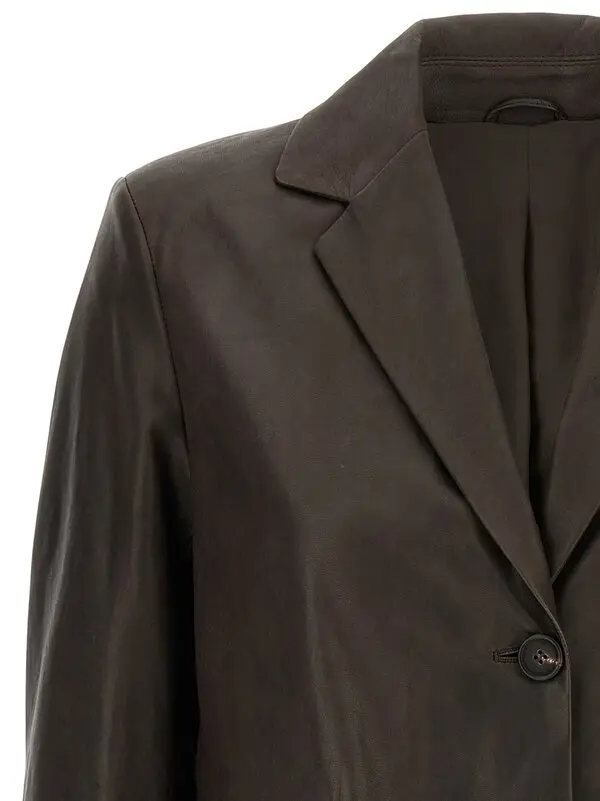 Brunello Cucinelli Single Breasted Leather Blazer