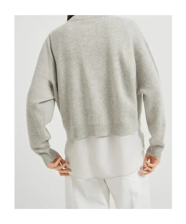 Brunello Cucinelli Monile Detailed Knit Sweater With Attached Shirt