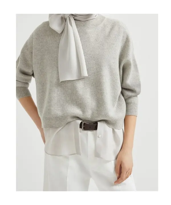 Brunello Cucinelli Monile Detailed Knit Sweater With Attached Shirt