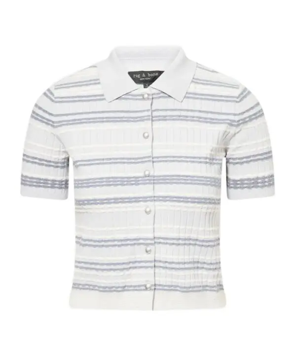 Rag & Bone Short Sleeve Knit Polo Shirt With Button Closure
