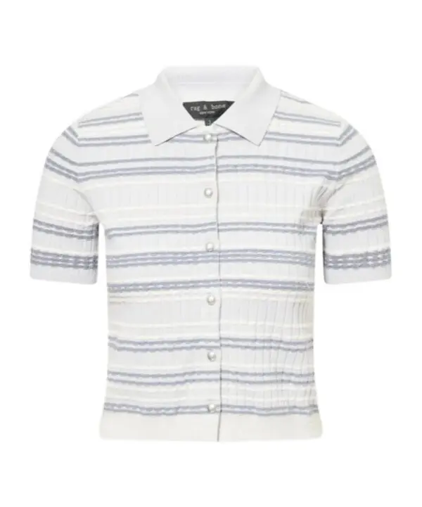 Rag & Bone Striped Short-sleeve Cardigan - Light Blue