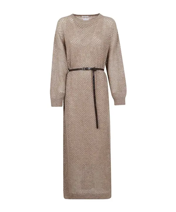 Brunello Cucinelli Embellished Knitted Midi Dress