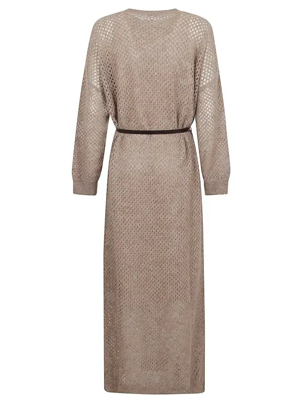 Brunello Cucinelli Embellished Knitted Midi Dress
