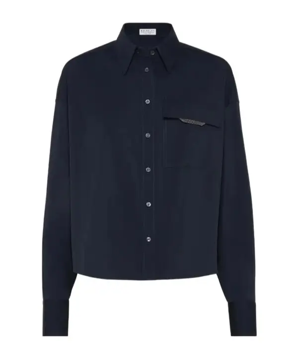 Brunello Cucinelli Long Sleeve Buttoned Shirt With Monili Decoration - Black