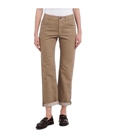 Brunello Cucinelli Logo Patch Turn-up Hem Jeans
