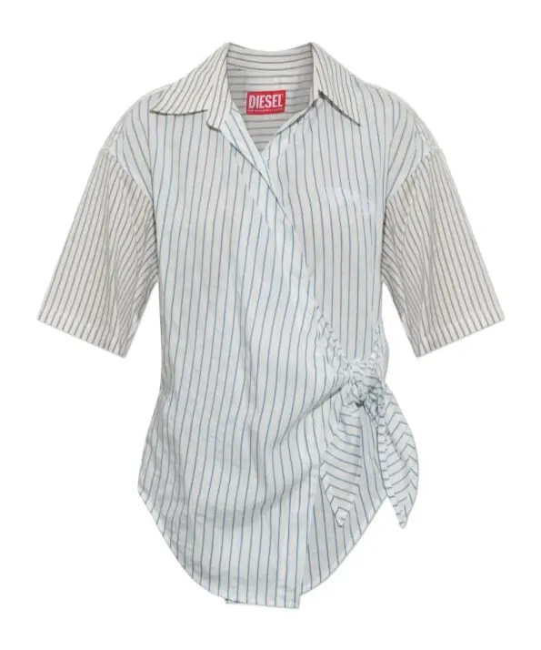 DIESEL® Striped Shirt With Short Sleeves And Curved Hem - White