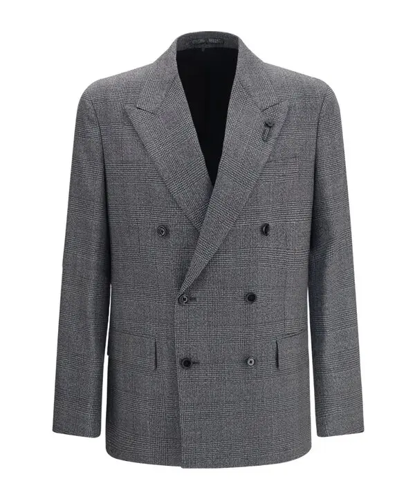 LARDINI Double-breasted Checked Coat - Black
