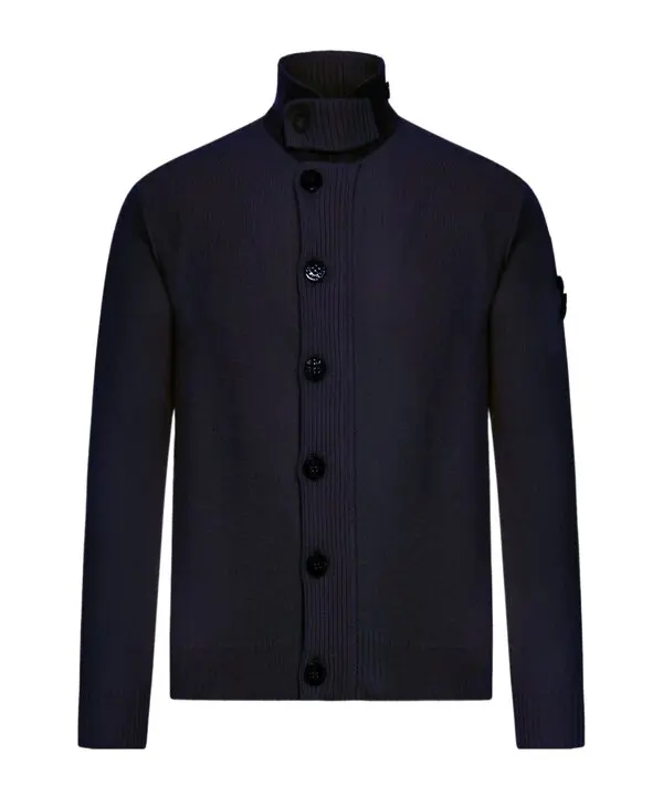 Stone Island High Neck Button-up Jumper - Navy Blue