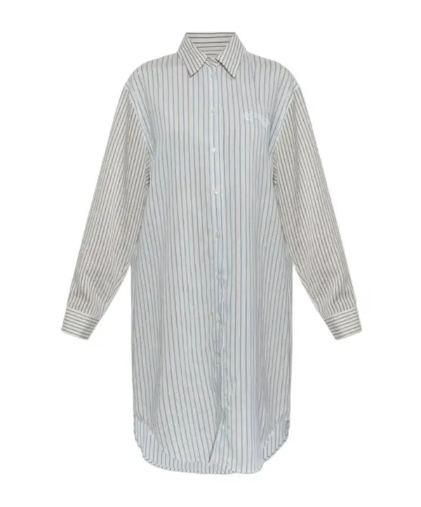 DIESEL® Long-sleeved Striped Button-up Shirt Dress - Gray