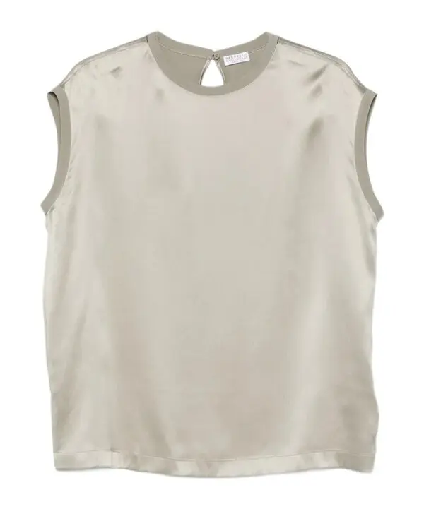 Brunello Cucinelli Monili Satin Top - White