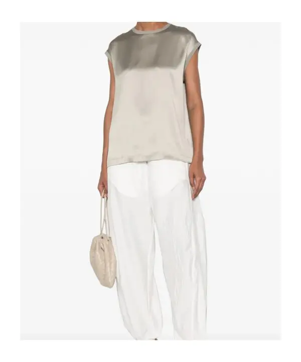 Brunello Cucinelli Monili Satin Top - White