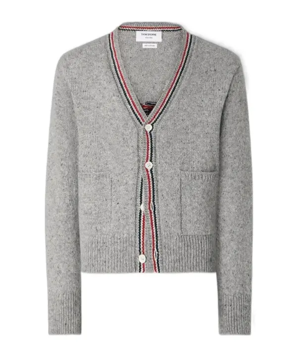 Thom Browne Hector Intarsia-knitted Long-sleeved Cardigan - Light Gray