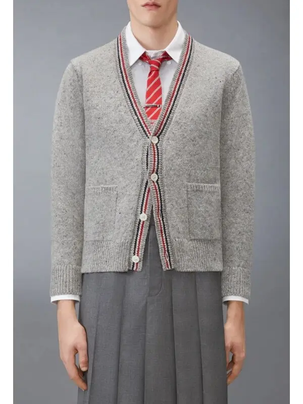 Thom Browne Hector Intarsia-knitted Long-sleeved Cardigan - Light Gray