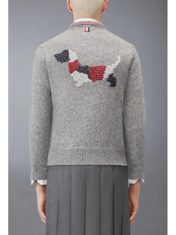 Thom Browne Hector Intarsia-knitted Long-sleeved Cardigan - Light Gray